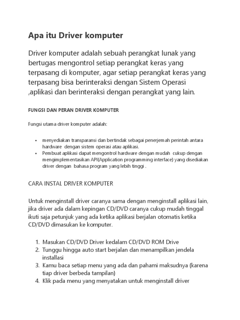 Apa Itu Driver Komputer | PDF