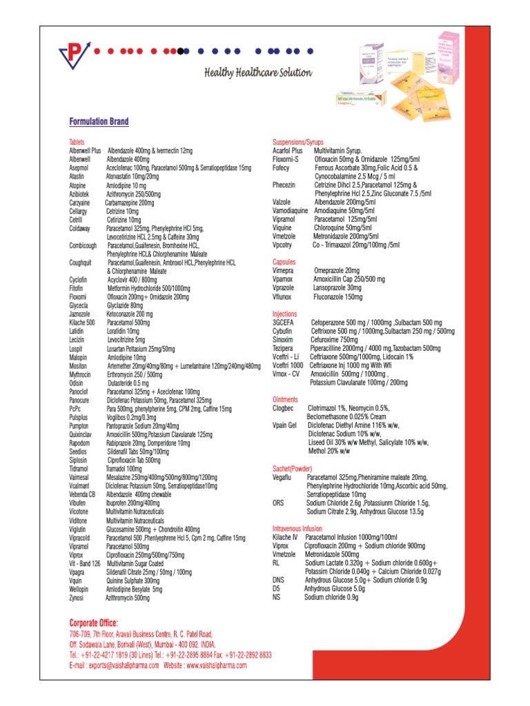Branded Formulation Leaflet Vaishali Pharma | PDF