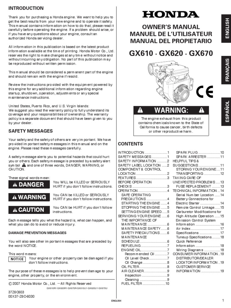 Honda Gx670 Manual | PDF | Motor Oil | Gasoline