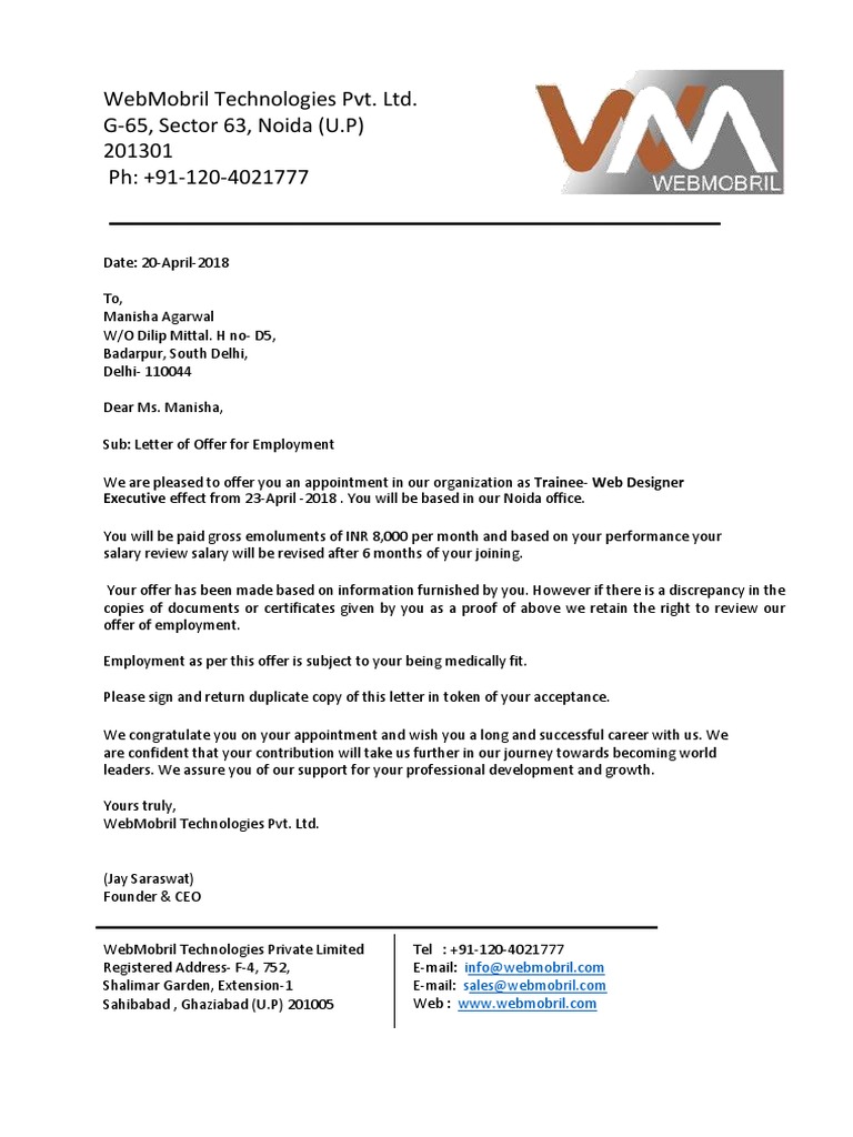 Manisha Offer Letter... - 2 PDF | PDF