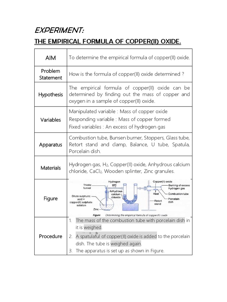 The Empirical Formula of Copper II Oxide | PDF | Oxide | Oxygen