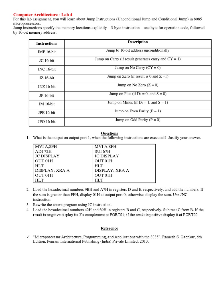 Exploring Jump Instructions in 8085 Microprocessors Through Practical ... Exploring Jump Instructions in 8085 Microprocessors Through Practical ...