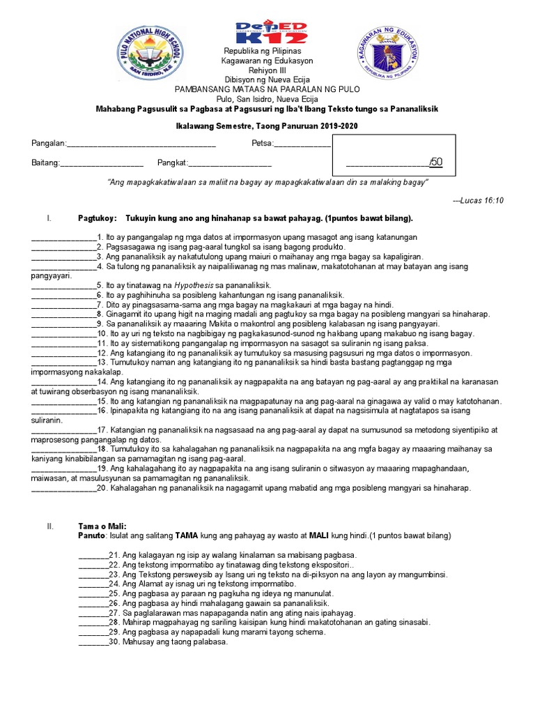 4th Pagbasa at Pagsusuri | PDF