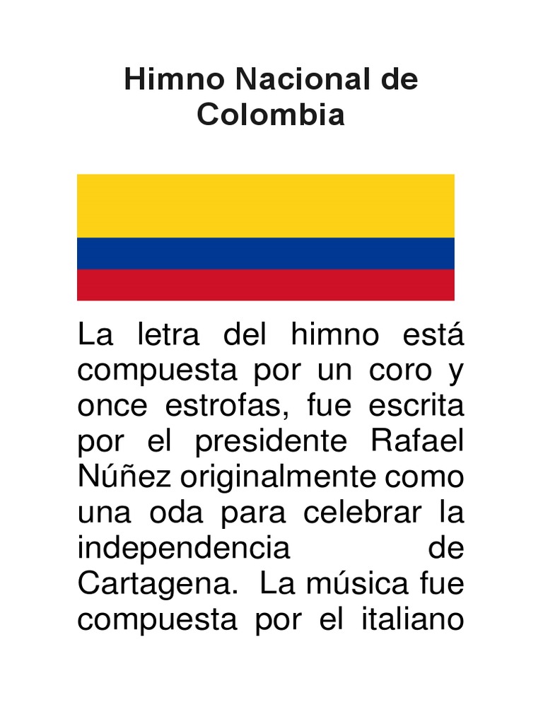 Himno Nacional De Colombia Historia Y Letra Pdf Canciones