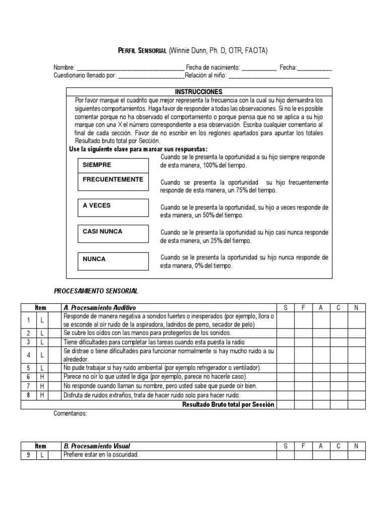 Perfil Sensorial Winnie Dunn | PDF | Las emociones | Naturaleza