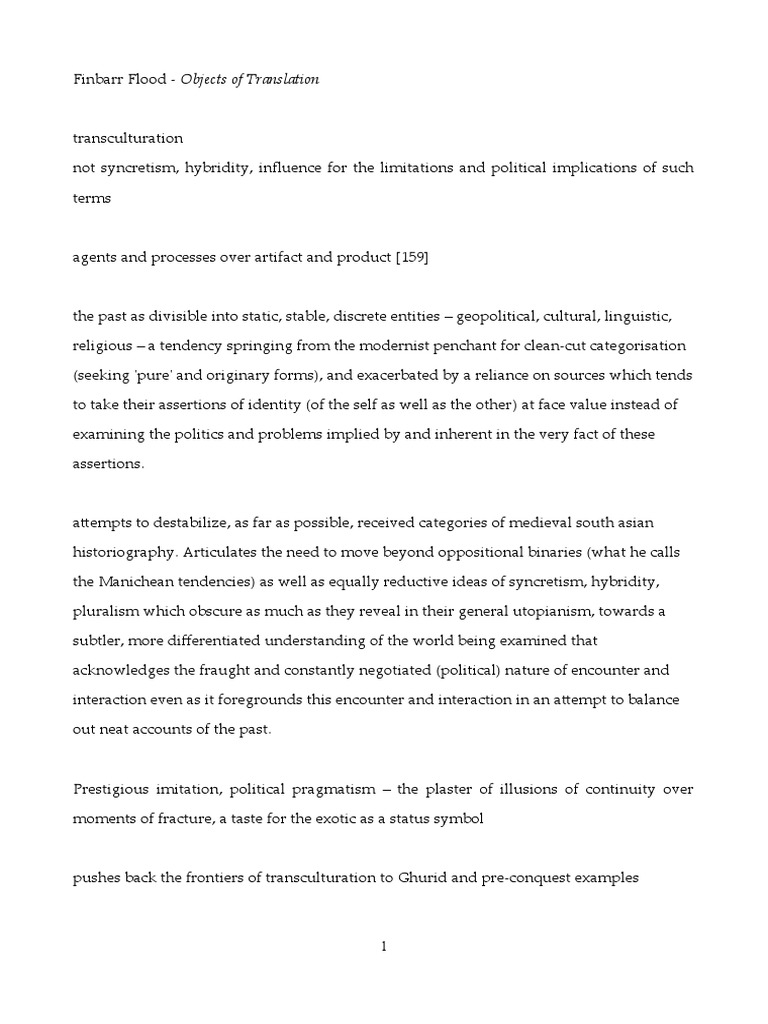 Finbarr Flood - Objects of Translation - Notes | PDF