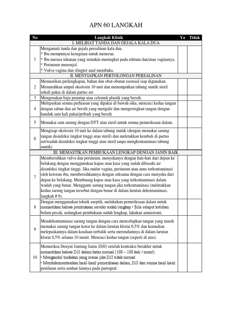 APN 60 LANGKAH (Asuhan Persalinan Normal) | PDF