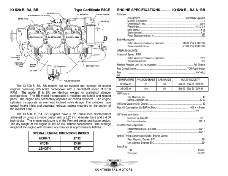 Specifications and Design Features of the IO-520-B, BA, BB Horizontally ...