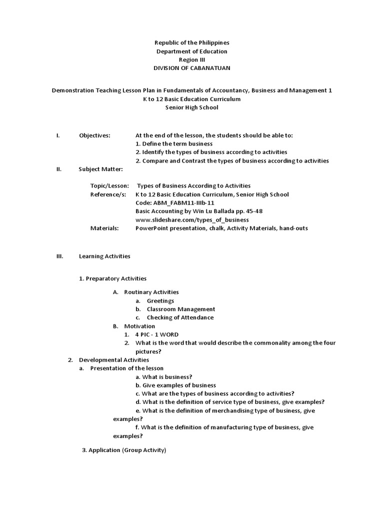 Lesson Plan Abm | PDF | Lesson Plan | Rubric (Academic)