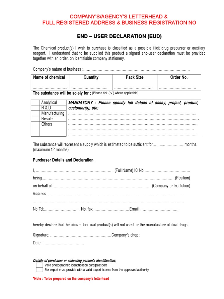 End User Declaration Eud Form | PDF