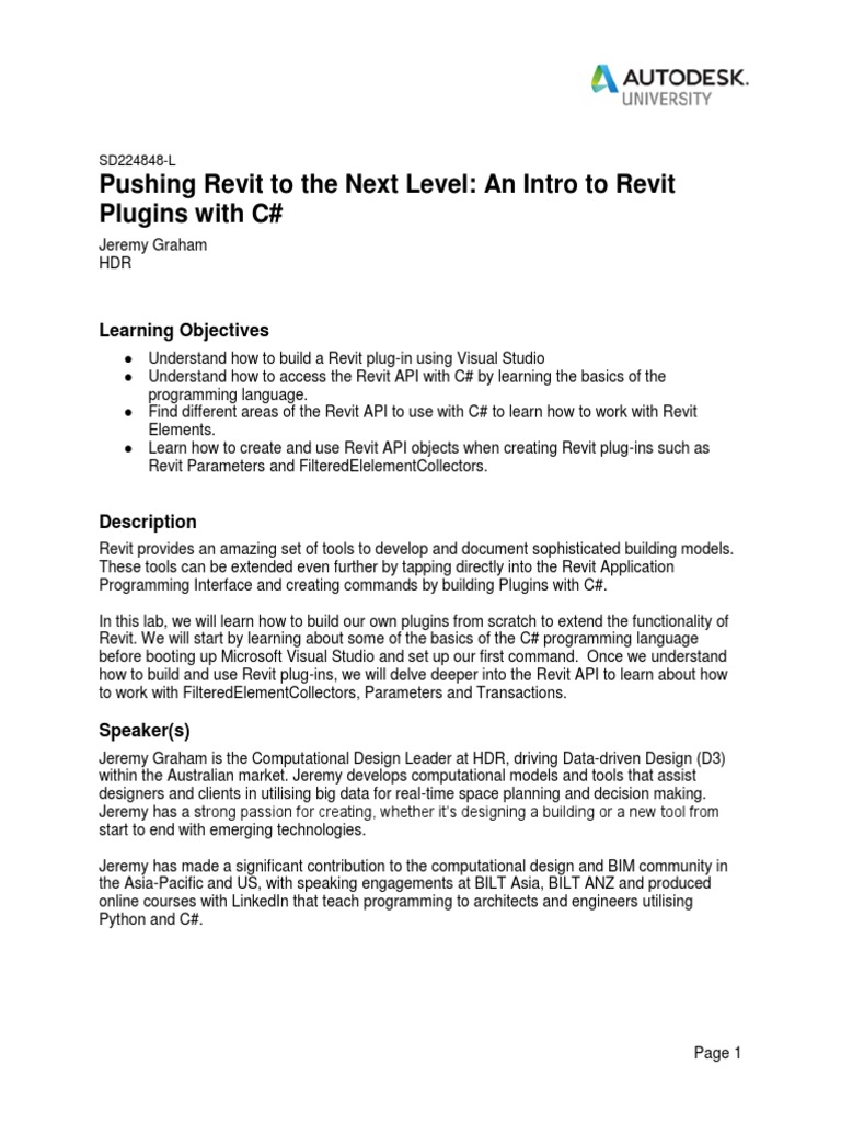 Classhandoutsd224848lpushingrevittothenextlevelanintrotorevitpluginswithcjeremygraham Pdf Pdf