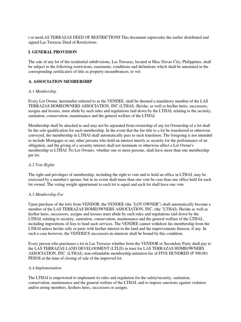 Deed of Restriction | PDF | Easement | Septic Tank
