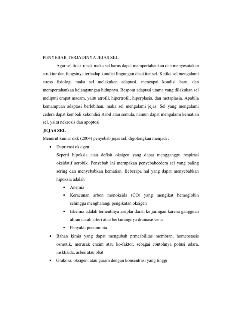 Penyebab Terjadinya Jejas Sel | PDF