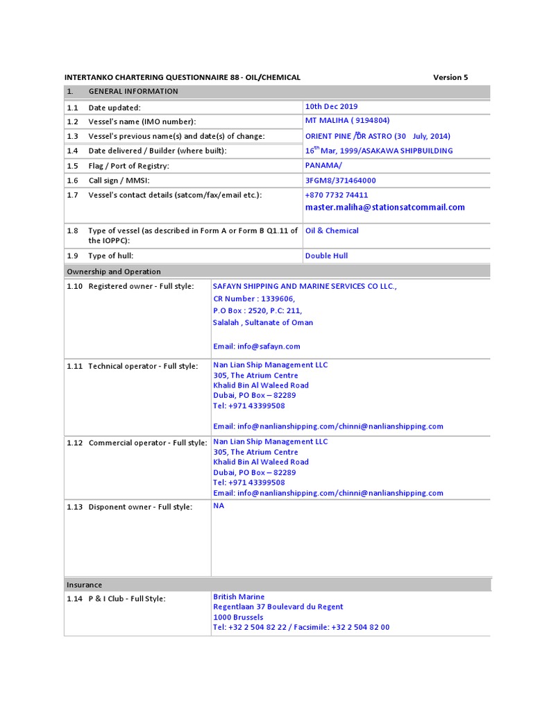 Maliha - Q88 10th Dec 19 | PDF | Tonnage | Fuel Oil