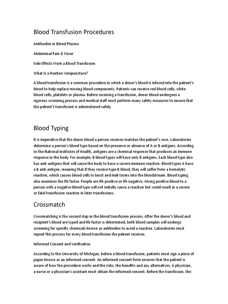 Essential Steps Blood Transfusion Process | PDF | Blood Type | Blood ...