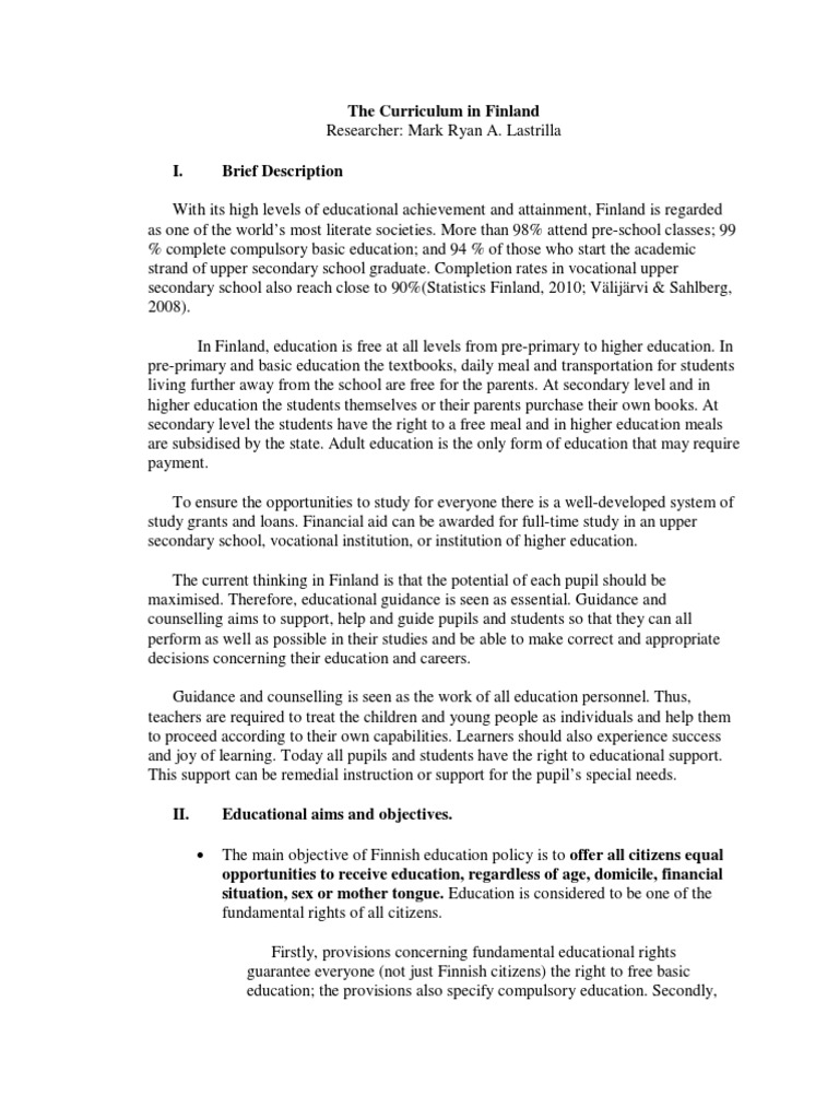 Finland's Primary School Curriculum Overview | PDF | Curriculum ...