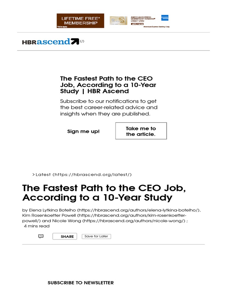 The Fastest Path To The CEO Job According To A 10-Year Study HBR Ascend ...