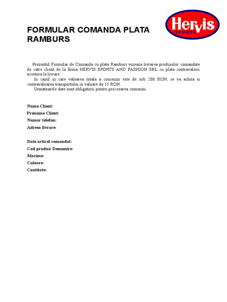 Formulare Comanda Plata Ramburs | PDF