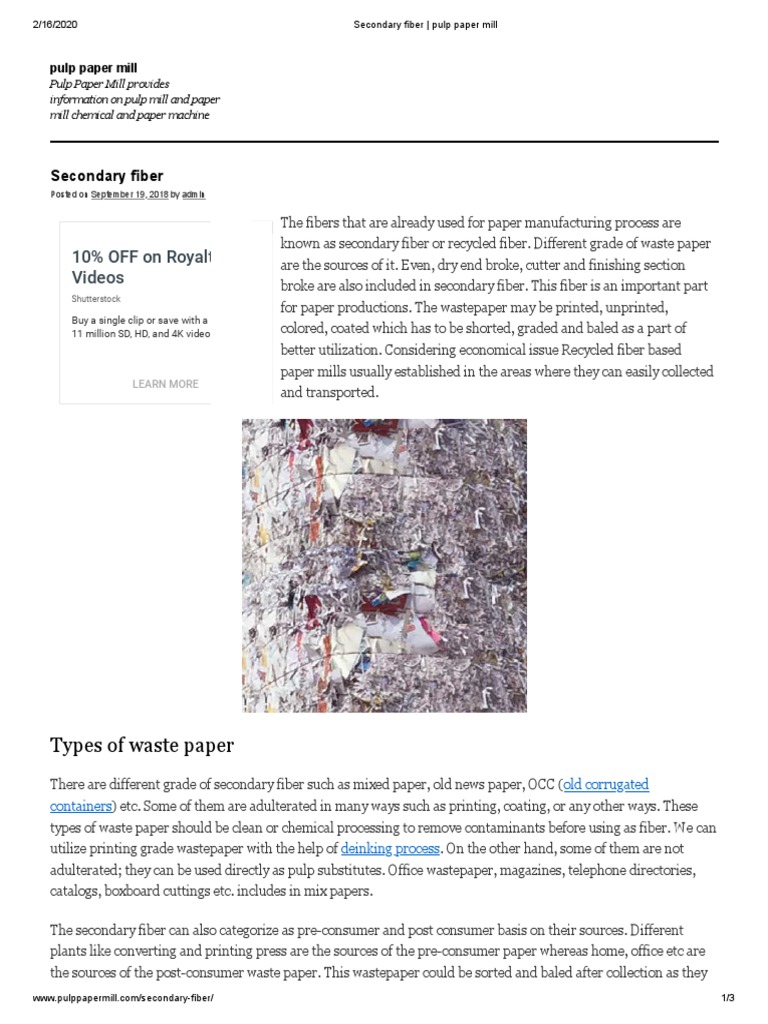 Secondary Fiber - Pulp Paper Mill | PDF | Paper | Art Materials