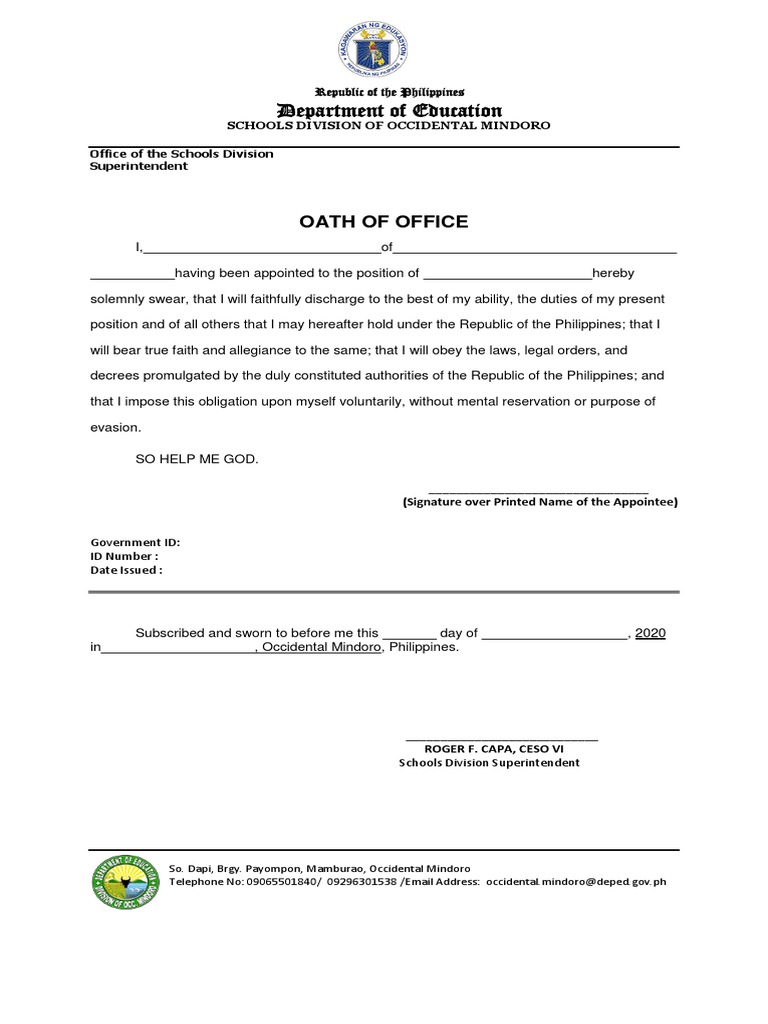 Assumption of Duty Certification Form | PDF | Oath Of Office | Practice ...