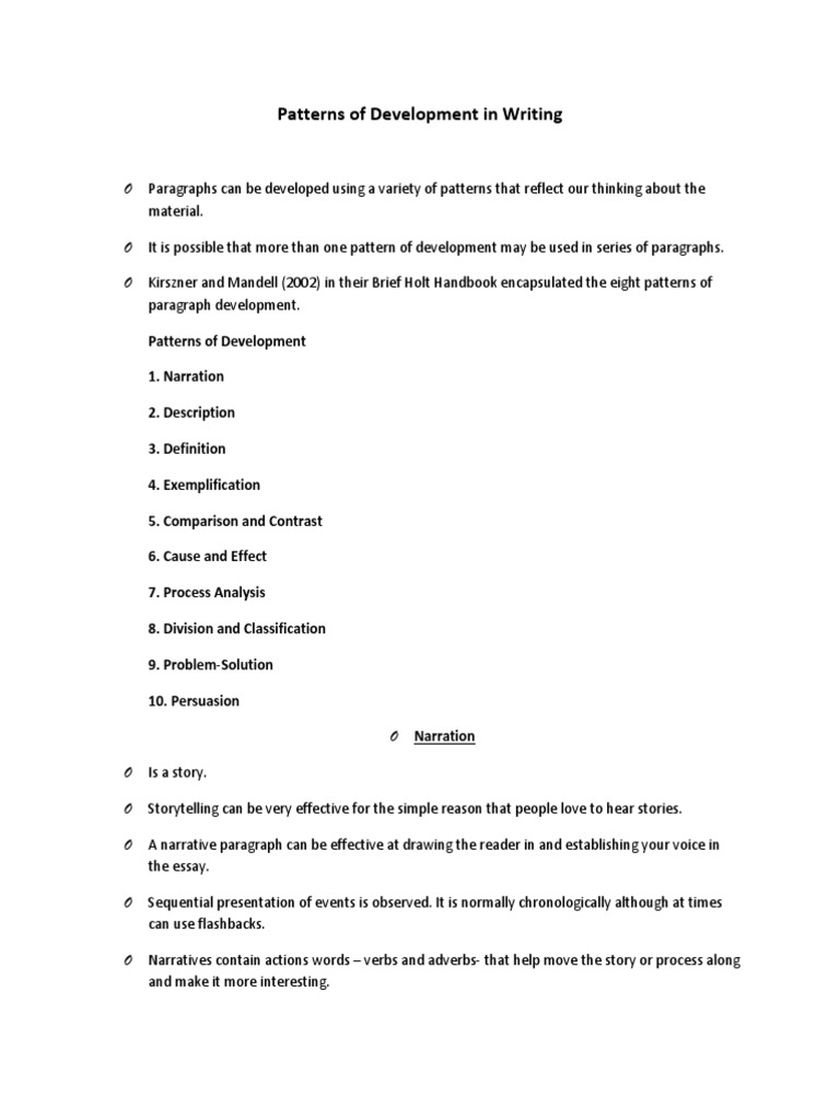 Patterns of Development in Writing Handout | PDF | Causality | Narrative