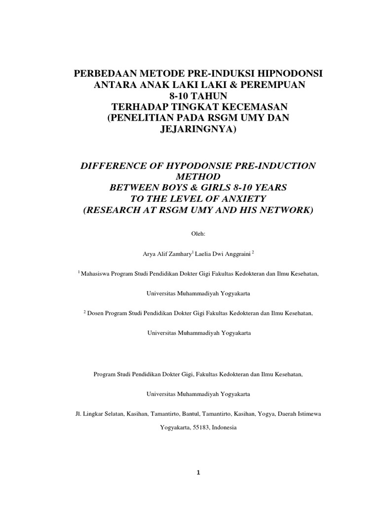 DIFFERENCE OF HYPODONSIE PRE-INDUCTION METHOD BETWEEN BOYS & GIRLS 8-10 ...