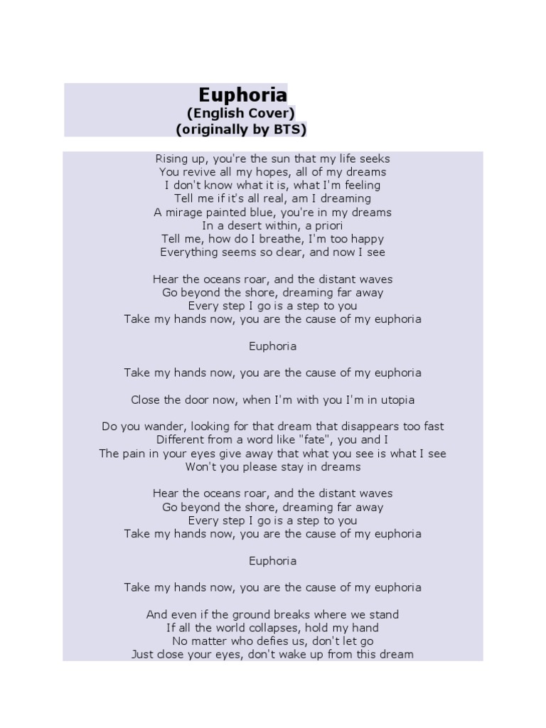 Euphoria Lyrics - BTS English Cover | PDF | Self-Improvement | Poetry
