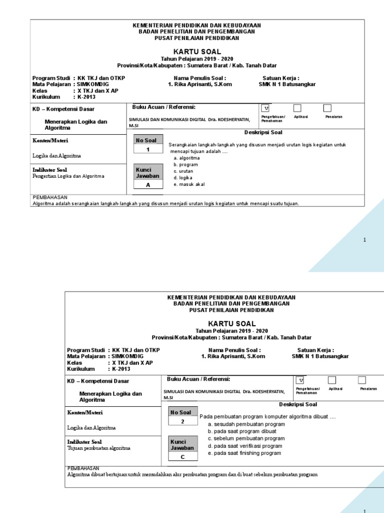 Format Kartu Soal Simkomdig | PDF