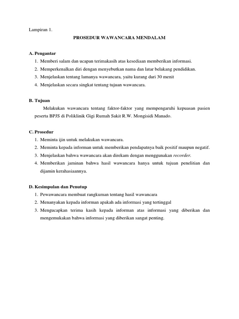 Lampiran 1. PROSEDUR WAWANCARA MENDALAM | PDF
