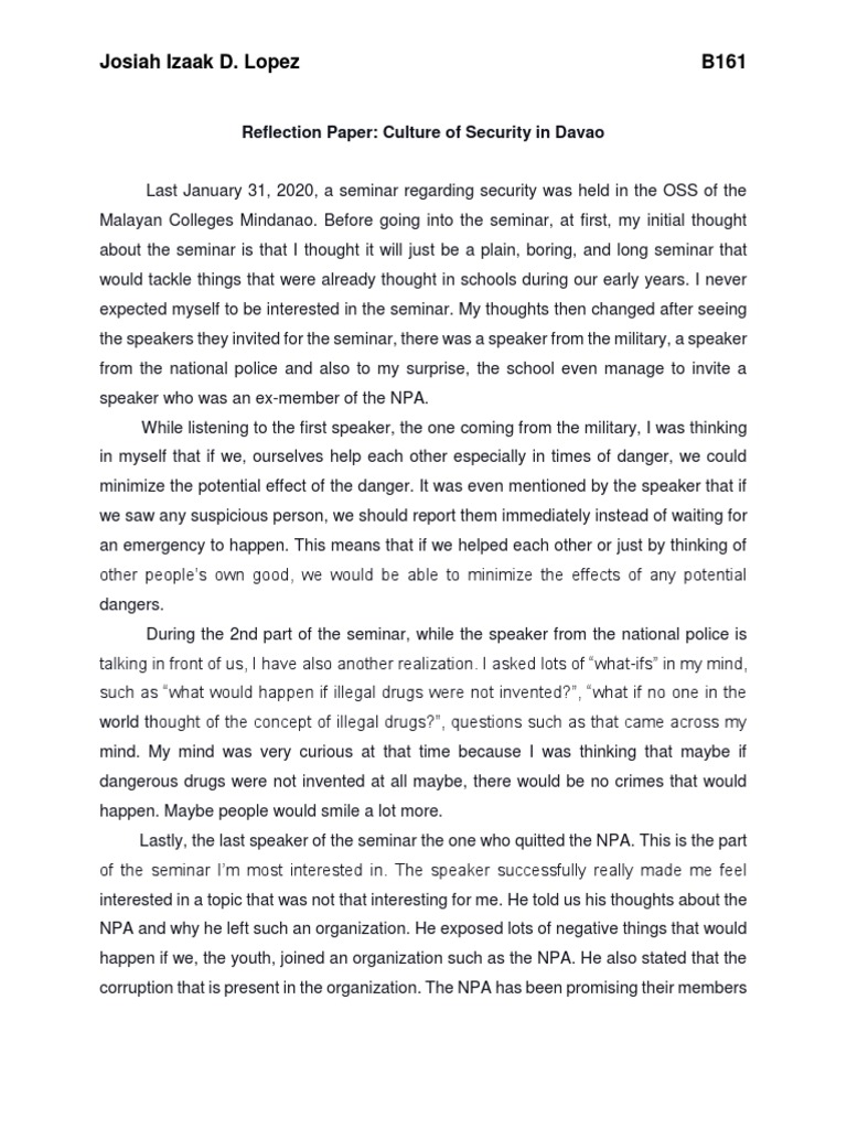 Reflection Paper NSTP | PDF | Violence