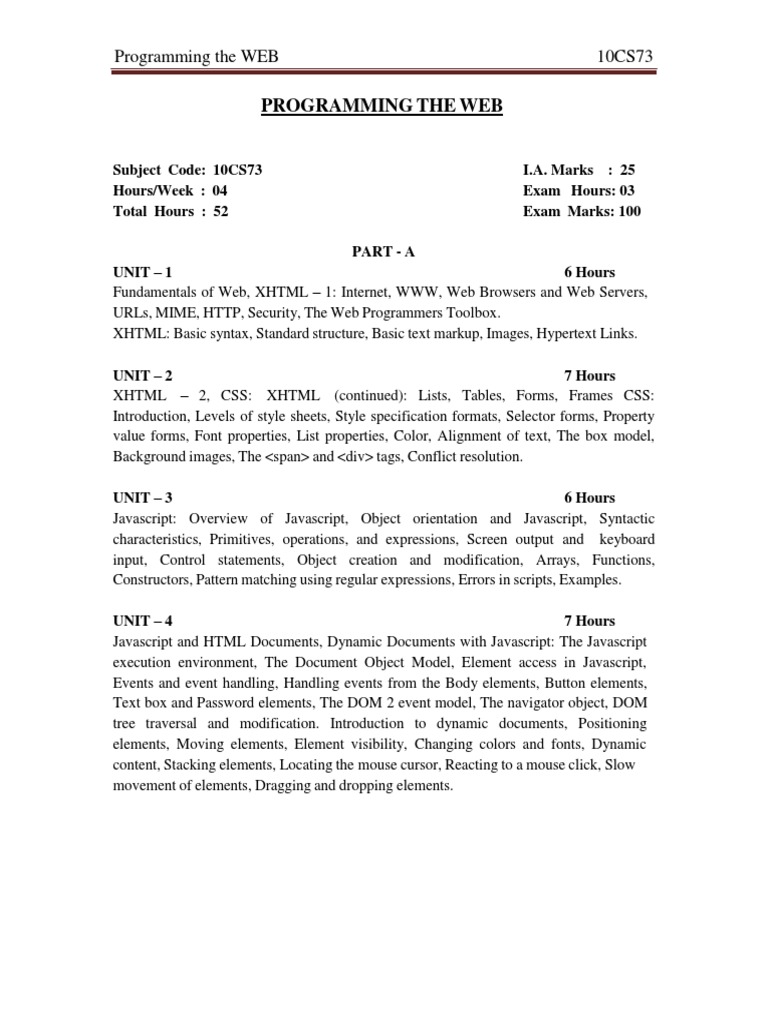 Programming The Web 10CS73 | PDF | Hypertext Transfer Protocol | Web Server