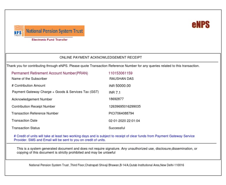 NPS | Download Free PDF | Receipt | Services (Economics)