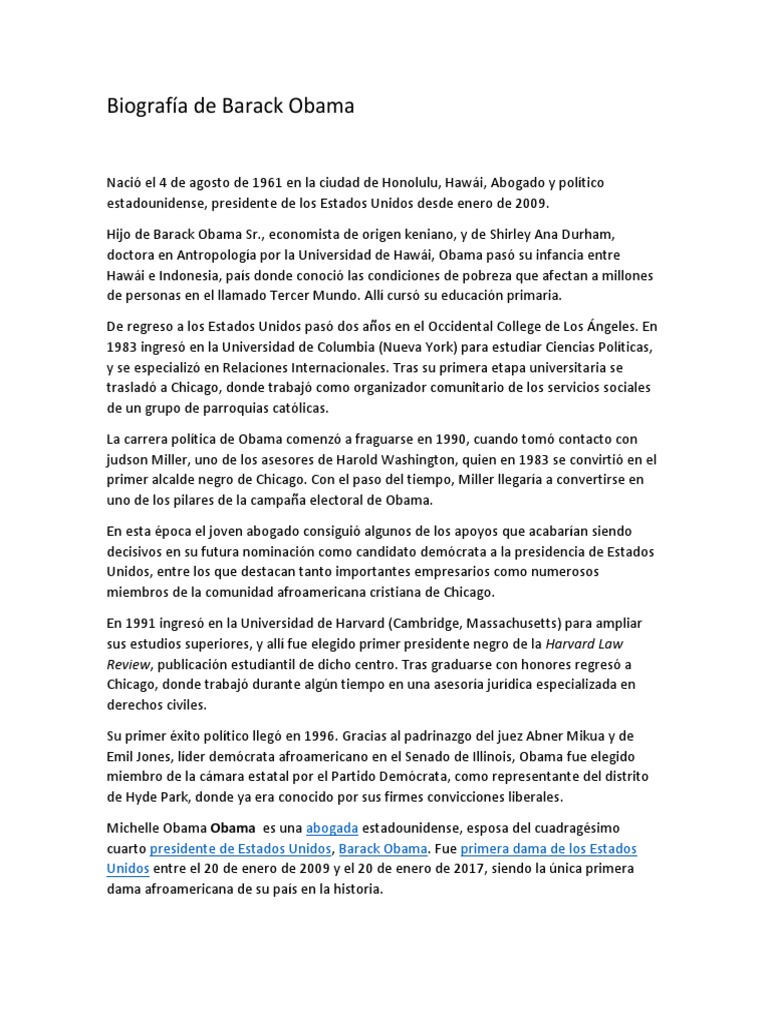 Biografía de Barack Obama | PDF | Michelle Obama | Barack Obama