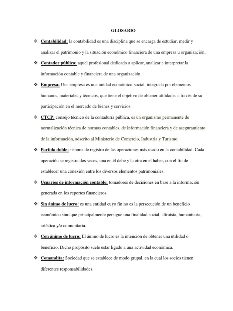 Glosario. Contabilidad | PDF | Contador | Contabilidad