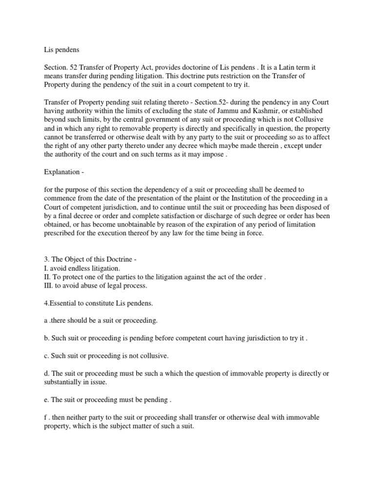 Doctrine of Lis Pendens | PDF | Supreme Court Of India | Equity (Law)