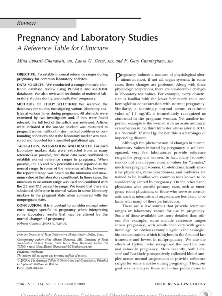 Labs in Pregnant Women | PDF | Renal Function | Clinical Medicine