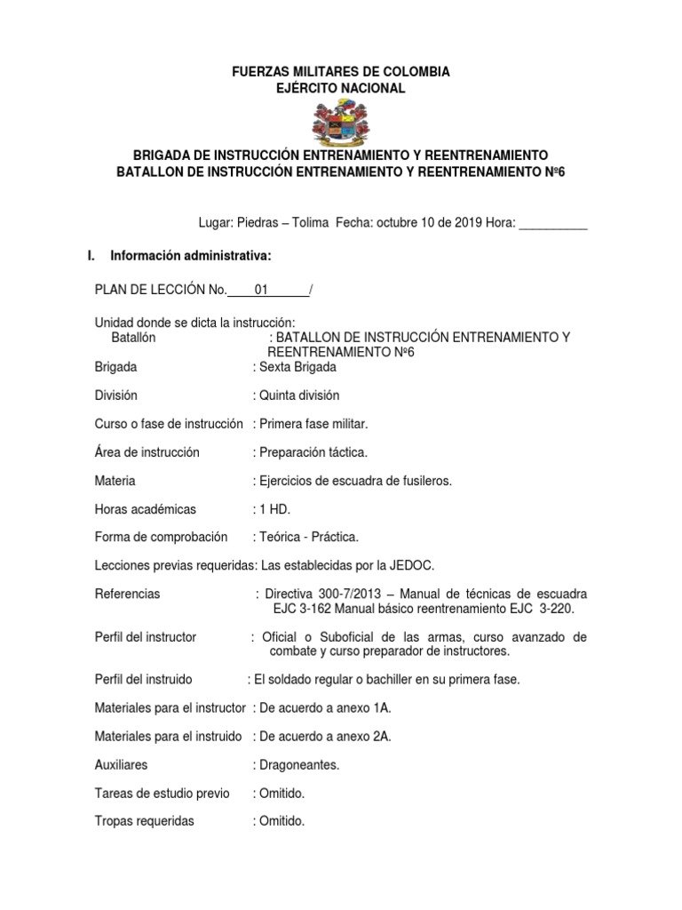 PLAN DE LECCIÓN No. 1 | PDF | Infantería | Guerras y ejércitos militares