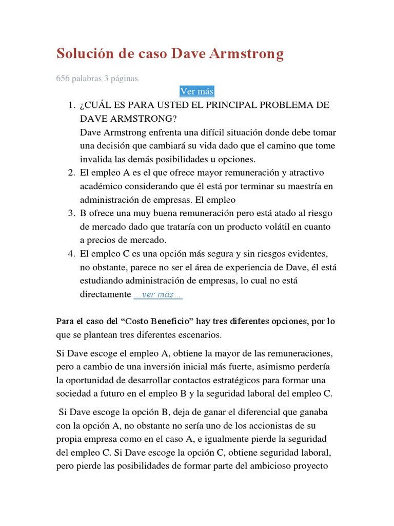 Solución de Caso Dave Armstrong | PDF | Marketing | Economias