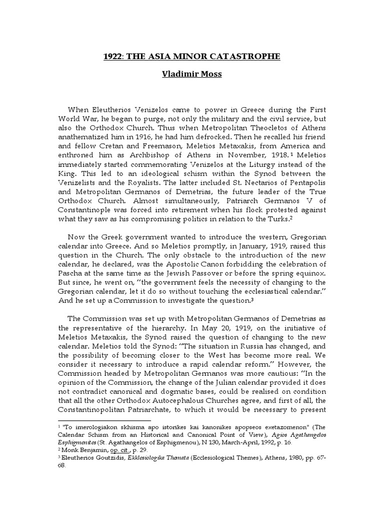 THE ASIA MINOR CATASTROPHE 1922 - Vladimir Moss | PDF | Ecumenism | Eastern Orthodox Church