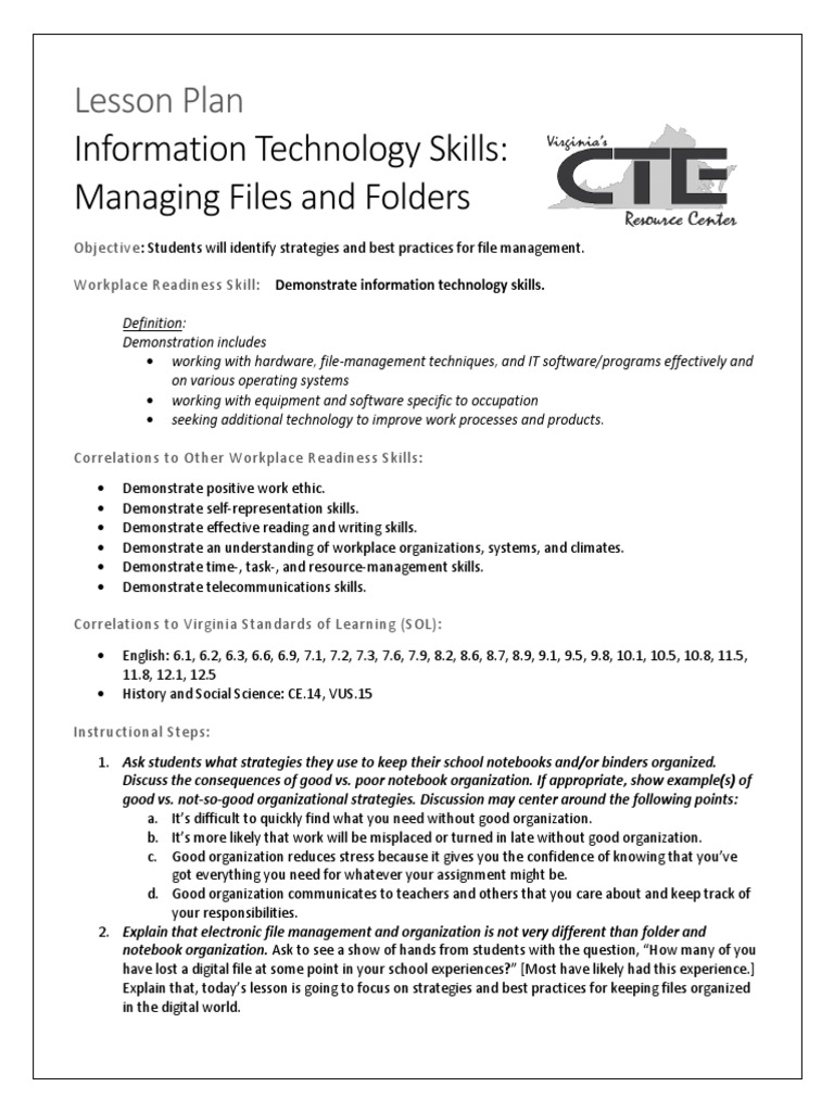 Managing Files Folders | Download Free PDF | Employment | Lesson Plan Managing Files Folders | Download Free PDF | Employment | Lesson Plan