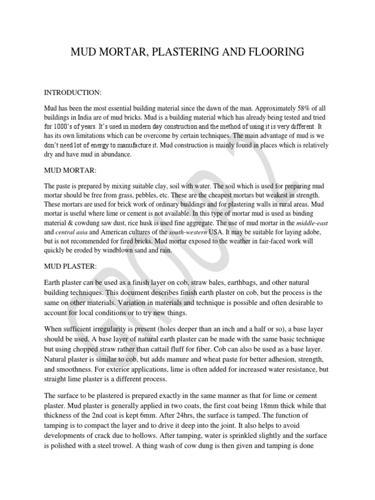 Mud Mortar | PDF | Mortar (Masonry) | Plaster