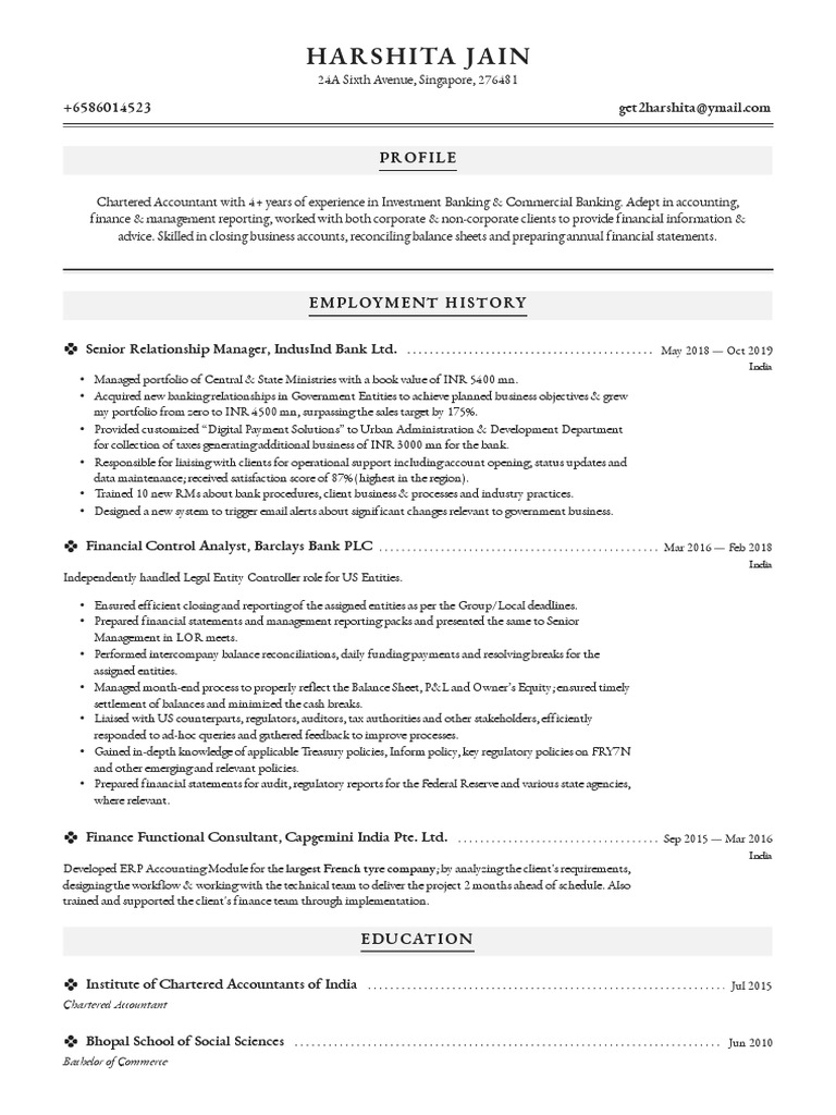 CV - CA Harshita Jain PDF | PDF | Banks | Accounting