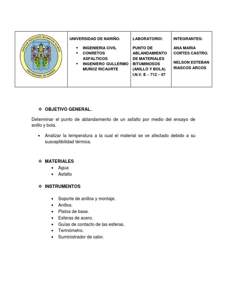 Laboratorio Punto de Ablandamiento | PDF | Temperatura | Calor Laboratorio Punto de Ablandamiento | PDF | Temperatura | Calor
