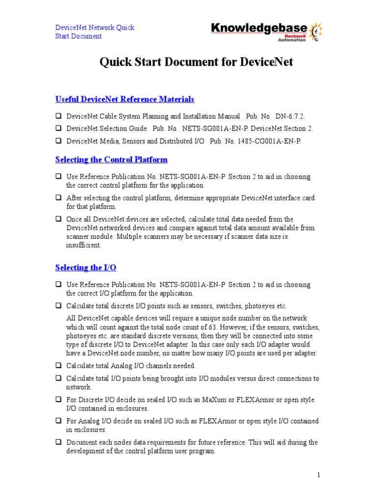 2005 DeviceNet Quick Start Final | PDF | Computer Network | Input/Output