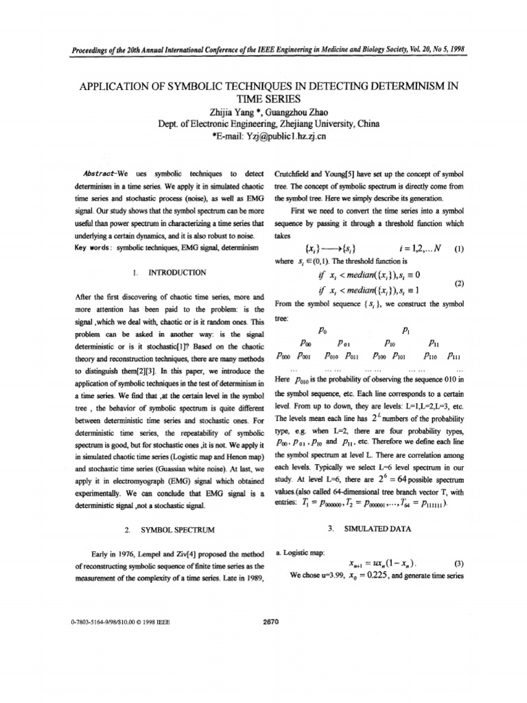 1998 Application Of Symbolic Techniques In Detecting Determinism In Time Series Pdf Pdf