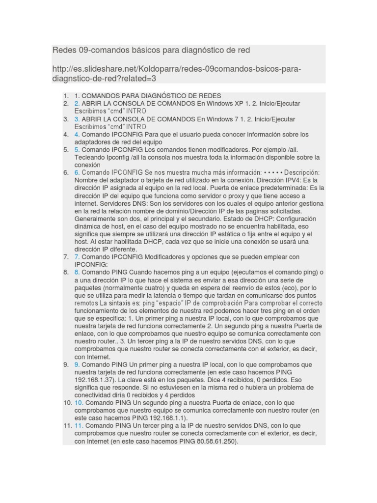 Comandos Basicos Redes | PDF | Dirección IP | Red de computadoras