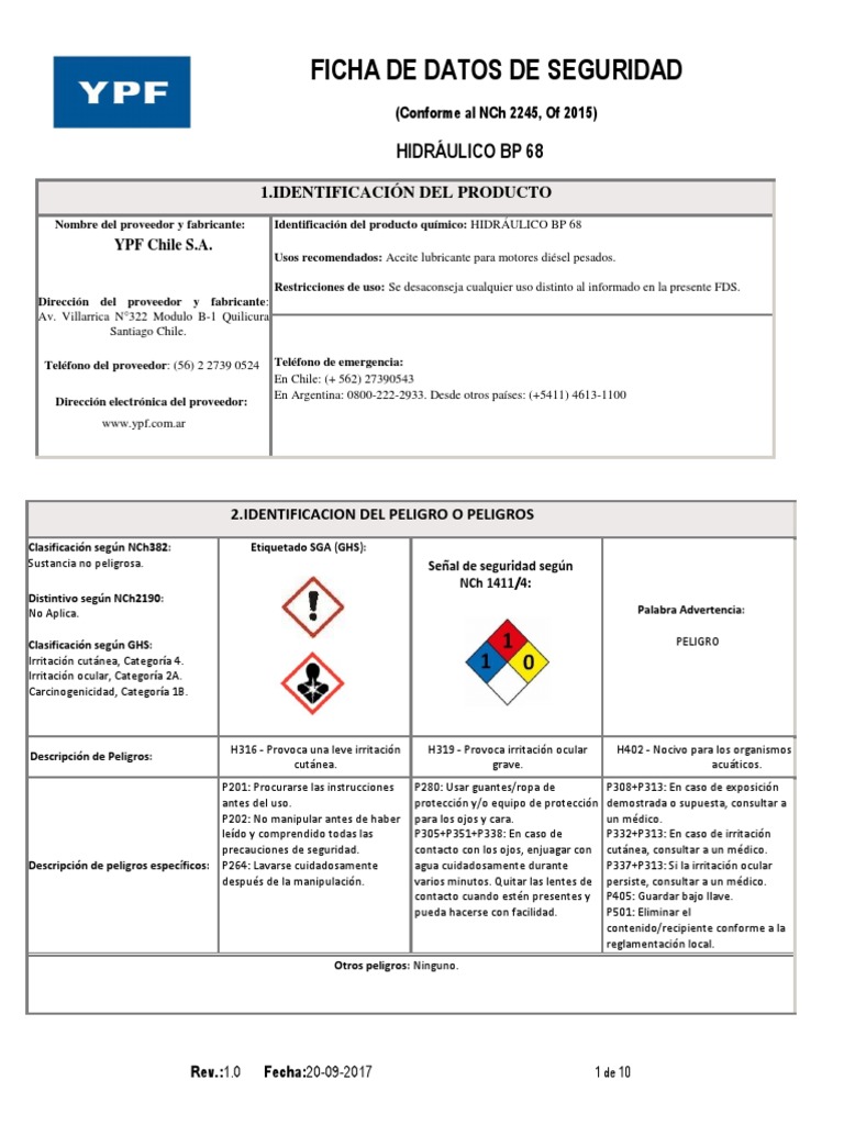 FDS Hidraulico BP 68 PDF | PDF | Solubilidad | Agua