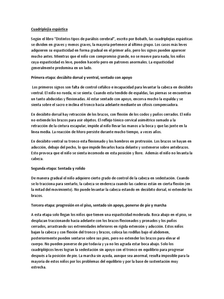 Cuadriplejia Espstica ETAPAS | PDF | Parálisis cerebral | Sistema nervioso
