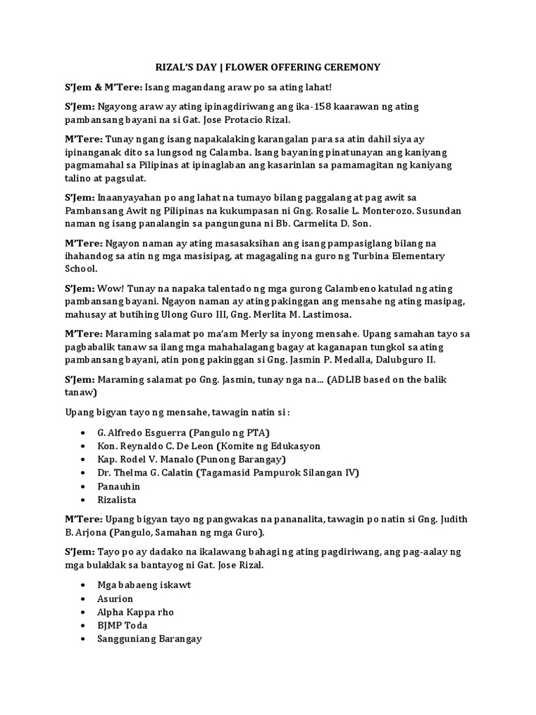 Rizal's Day Program | PDF