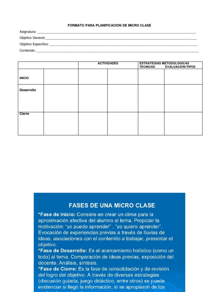 Formato para Planificacion de Micro Clase | PDF